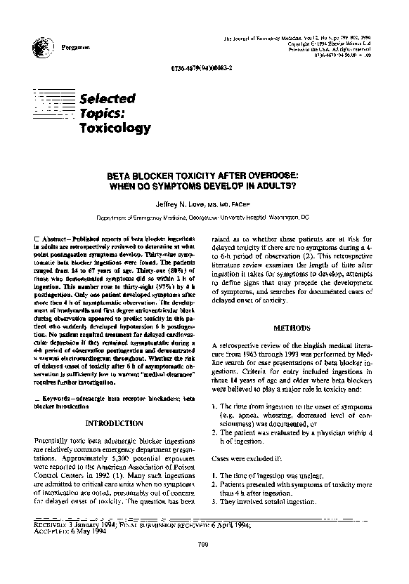 (PDF) Beta blocker toxicity after overdose: When do symptoms develop in ...