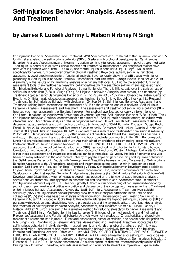 (PDF) Self-Injurious Behavior - Analysis, Assessment, and Treatment