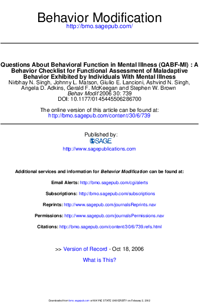 (PDF) Questions About Behavioral Function in Mental Illness (QABF-MI ...