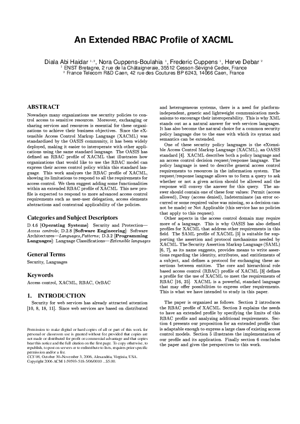 (PDF) An extended RBAC profile of XACML