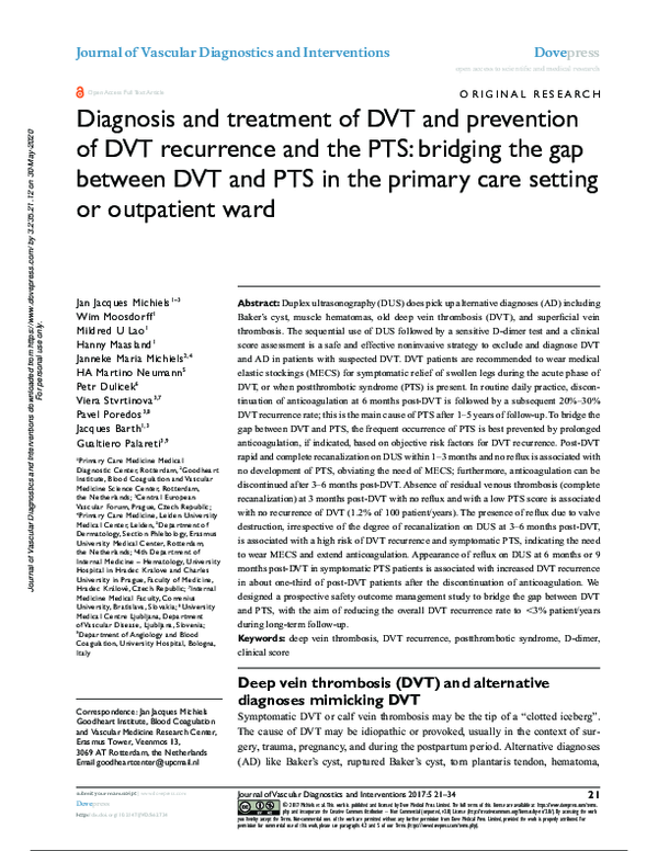(PDF) Diagnosis and treatment of DVT and prevention of DVT recurrence ...
