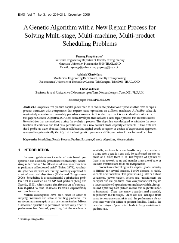 Pdf A Genetic Algorithm With A New Repair Process For Solving Multi Stage Multi Machine