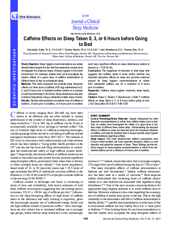 (PDF) Caffeine Effects on Sleep Taken 0, 3, or 6 Hours before Going to Bed
