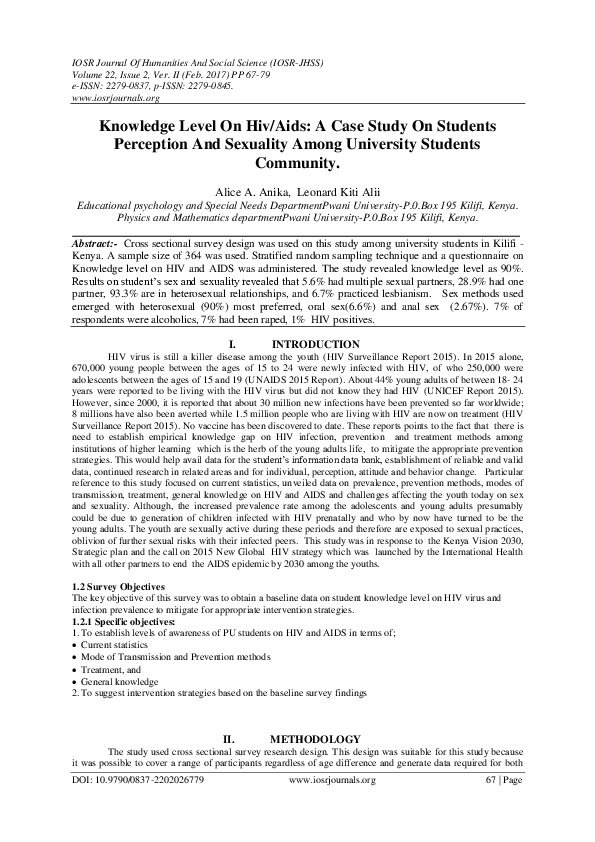 (PDF) Knowledge Level On Hiv/Aids: A Case Study On Students Perception ...