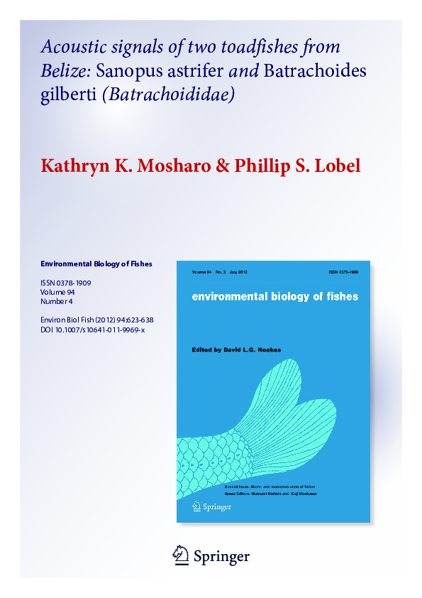 (PDF) Acoustic signals of two toadfishes from Belize: Sanopus astrifer ...