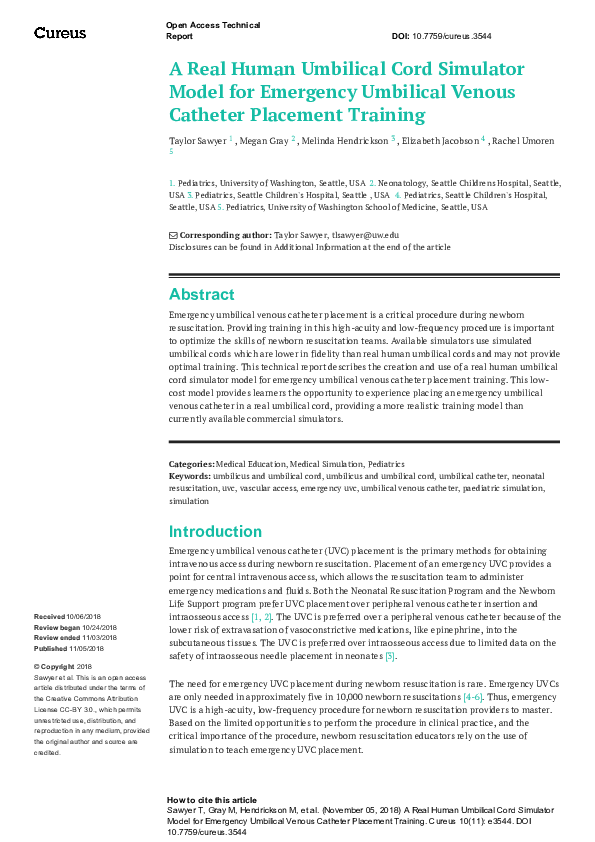 (PDF) A Real Human Umbilical Cord Simulator Model for Emergency ...