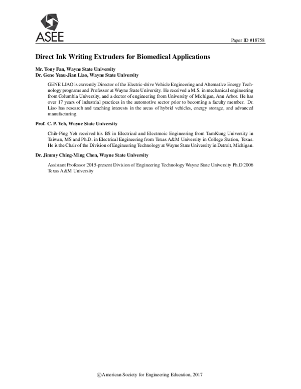 (PDF) Direct Ink Writing Extruders for Biomedical Applications