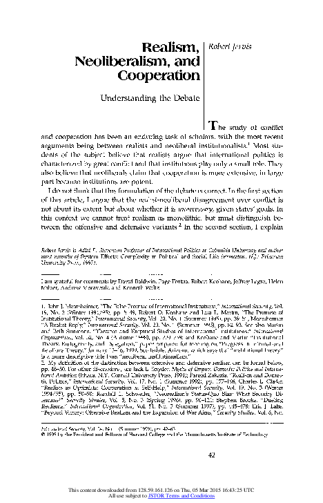 (PDF) Realism, Neoliberalism, and Cooperation: Understanding the Debate