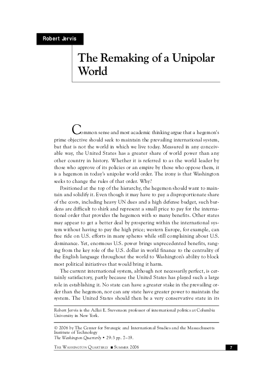 (PDF) The remaking of a unipolar world