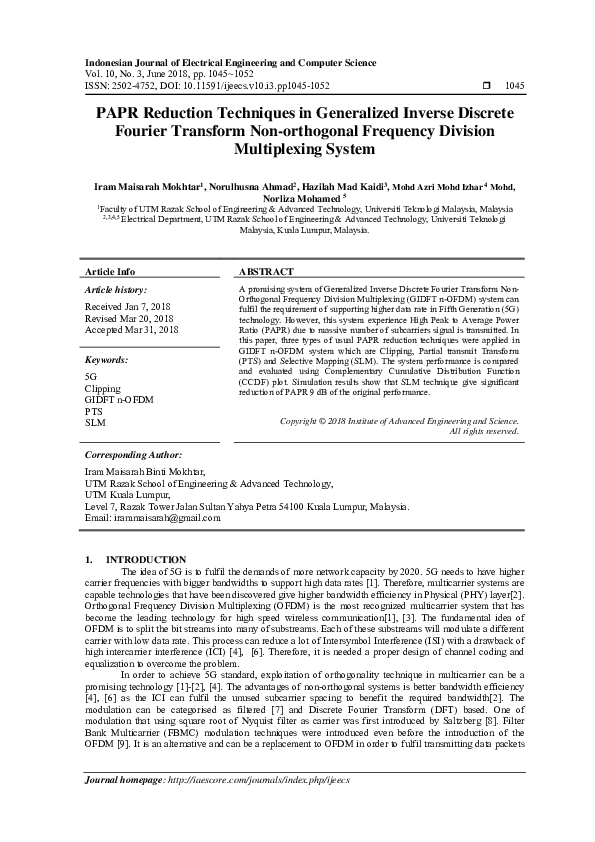 (PDF) PAPR Reduction Techniques in Generalized Inverse Discrete Fourier ...