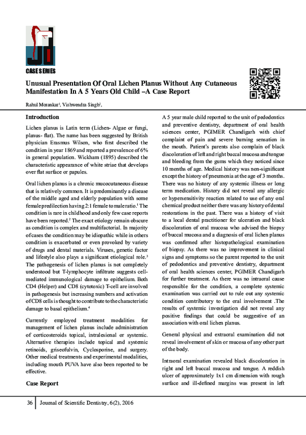 (PDF) Unusual Presentation of Oral Lichen Planus Without Any Cutaneous Manifestation In A 5 ...