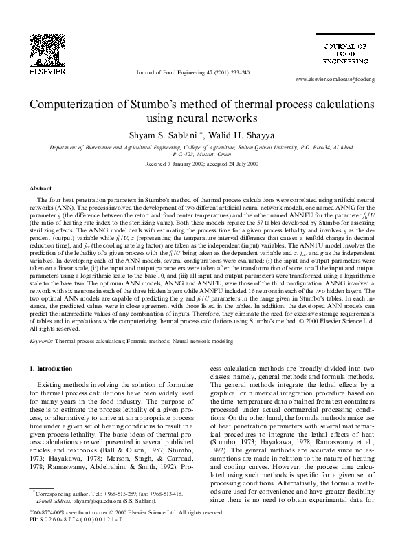 (PDF) Computerization of Stumbo’s method of thermal process ...