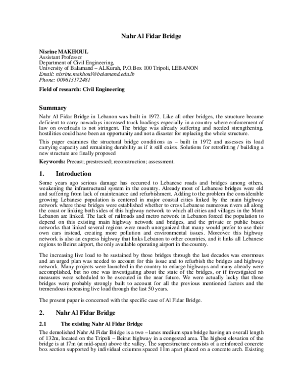 (PDF) Nahr El Fidar Bridge
