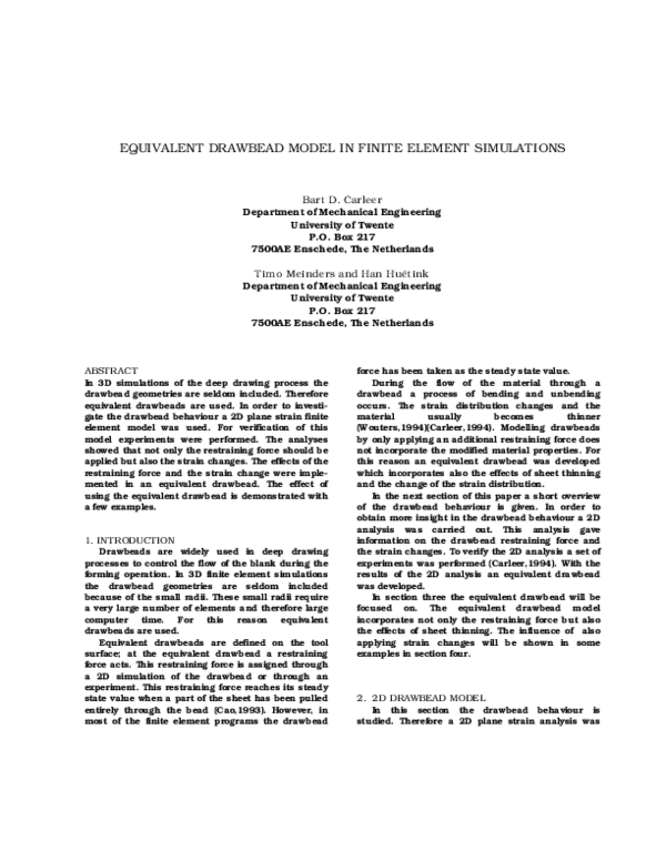 (PDF) Equivalent drawbead model in finite element simulations