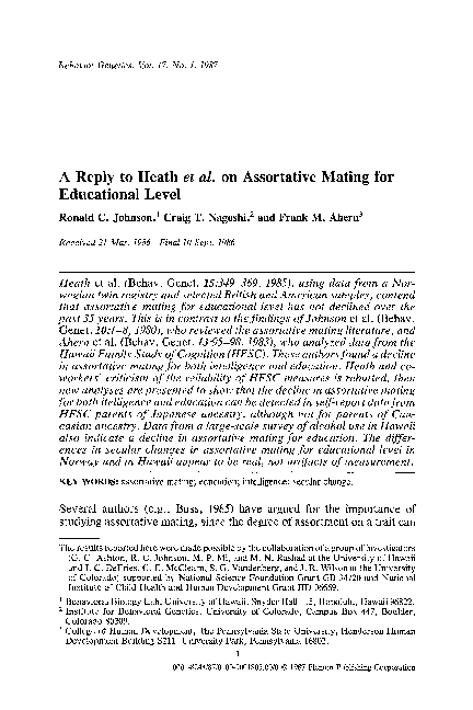 (PDF) A reply to heathet al. on assortative mating for educational level