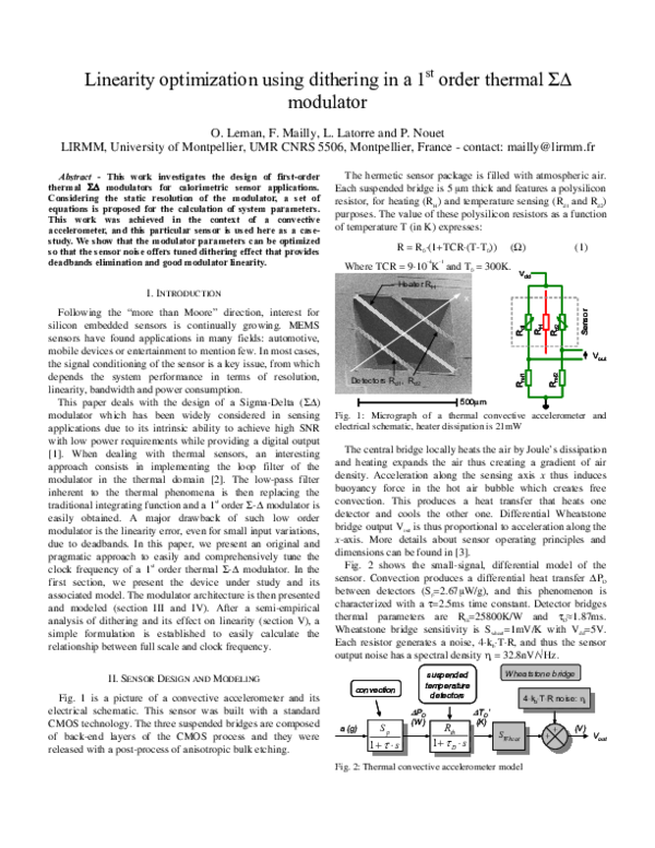 Pdf Linearity Optimization Using Dithering In A 1 St Order Thermal ΣΔ Modulator