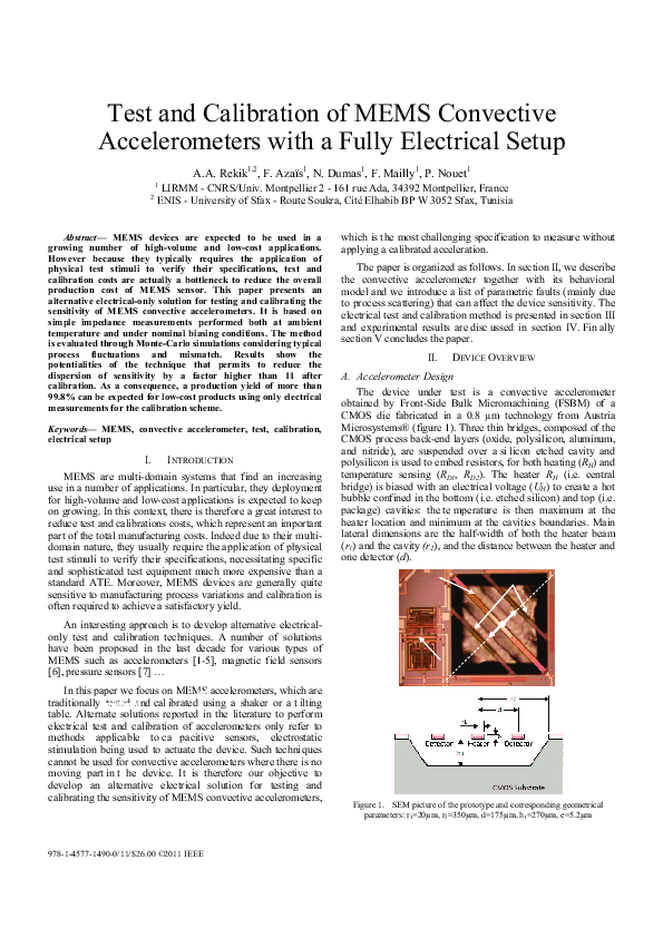 (PDF) Test and calibration of MEMS convective accelerometers with a ...