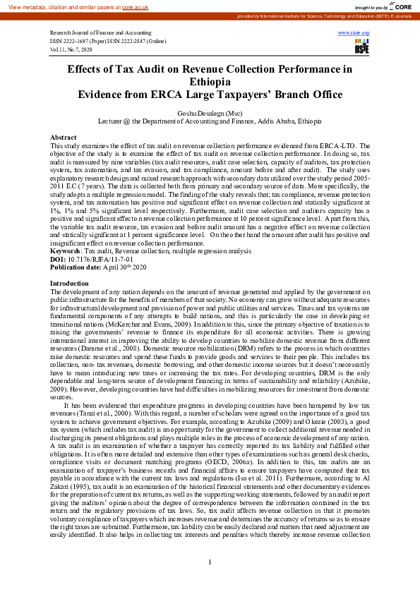(PDF) Effects of Tax Audit on Revenue Collection Performance in ...