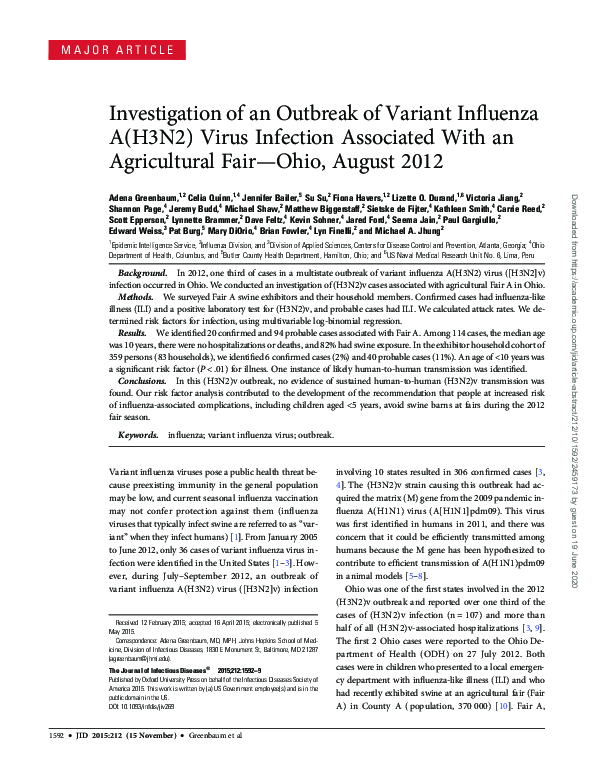 (PDF) Investigation of an outbreak of variant influenza A (H3N2) virus ...