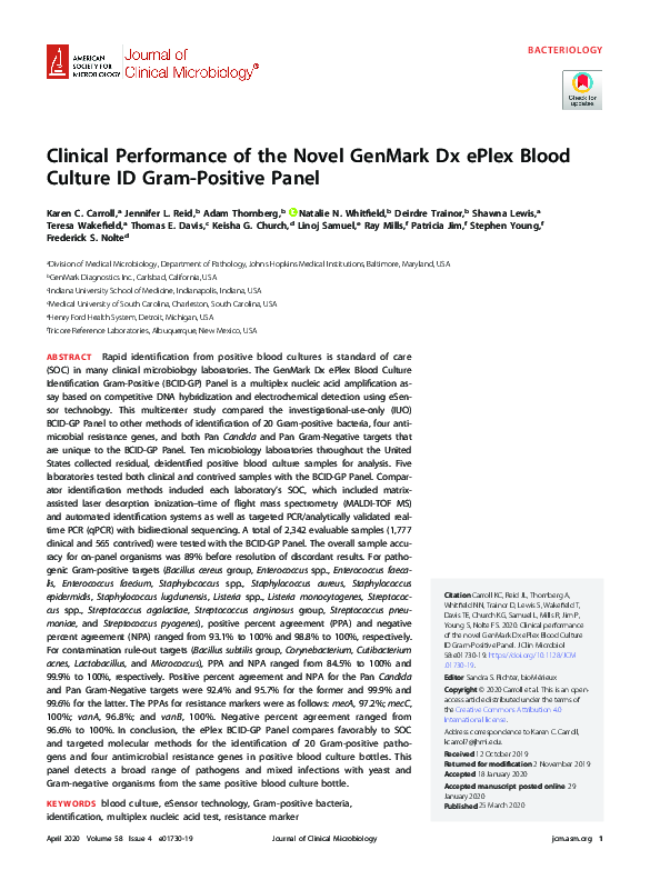(PDF) Clinical Performance of the Novel GenMark Dx ePlex® Blood Culture ...