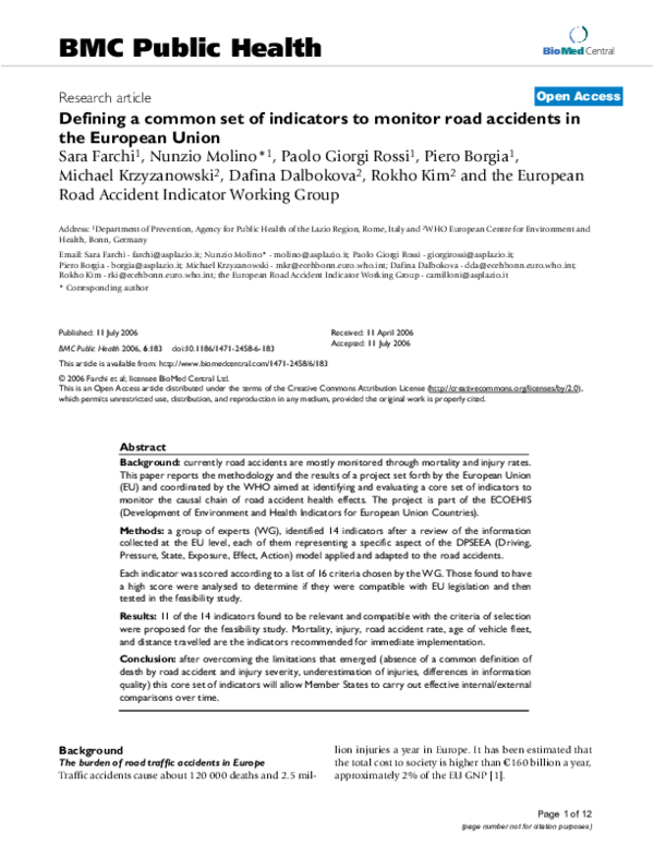 (PDF) Defining a common set of indicators to monitor road accidents in ...