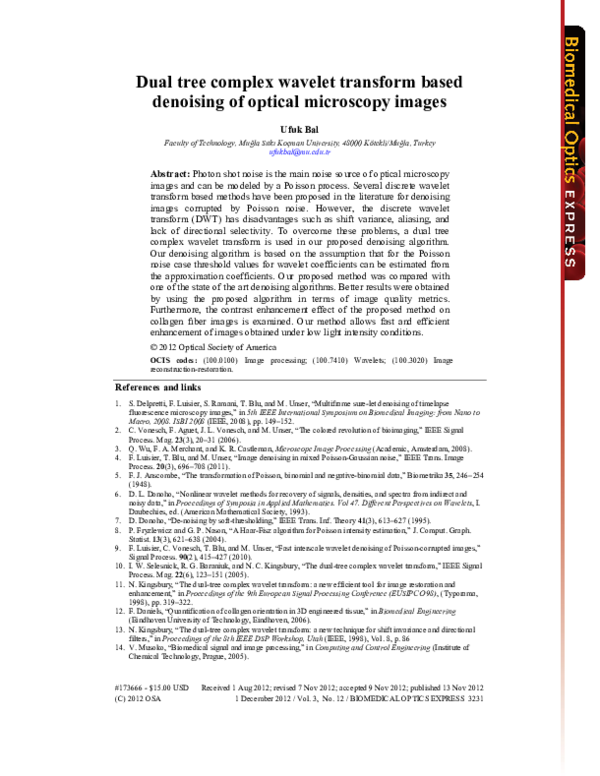 (PDF) Dual tree complex wavelet transform based denoising of optical microscopy images | ufuk ...