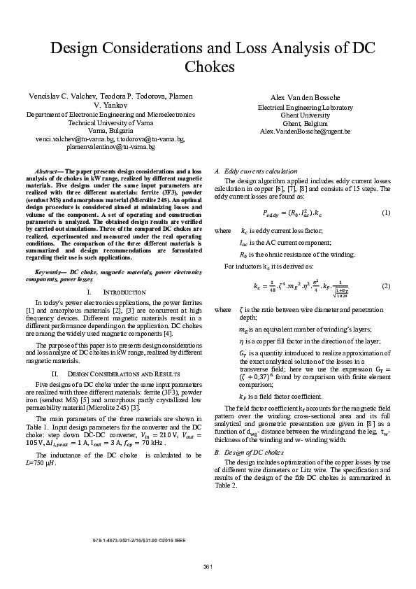 (PDF) Design considerations and loss analysis of DC chokes