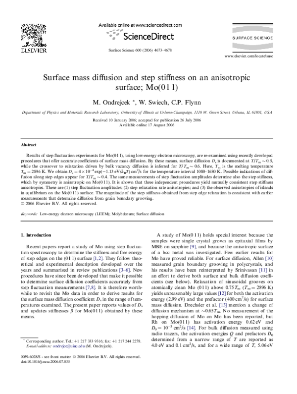 (PDF) Surface mass diffusion and step stiffness on an anisotropic ...