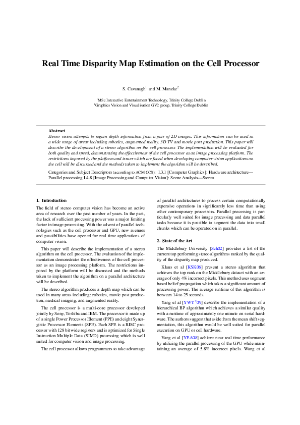 Pdf Real Time Disparity Map Estimation On The Cell Processor 8909