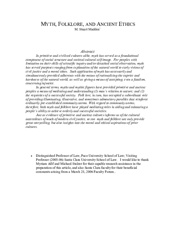 (PDF) Myth, Folklore, and Ancient Ethics