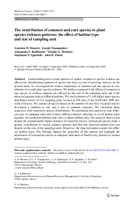 (PDF) The contribution of common and rare species to plant species ...