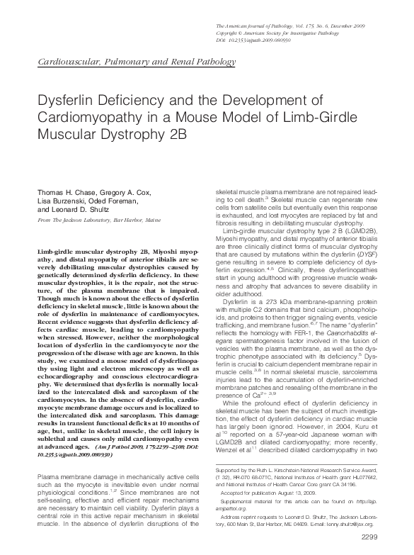 (PDF) Dysferlin Deficiency and the Development of Cardiomyopathy in a ...