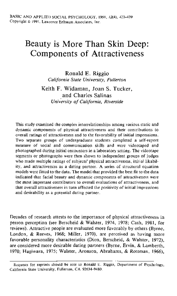 (PDF) Beauty is More Than Skin Deep: Components of Attractiveness