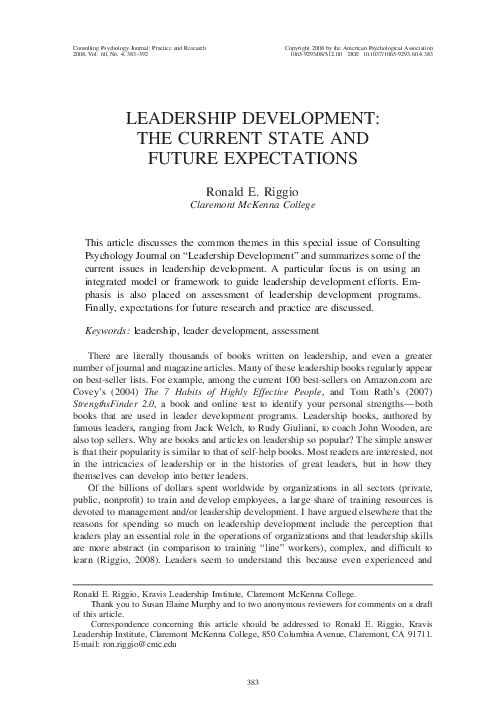 (PDF) Leadership development: The current state and future expectations
