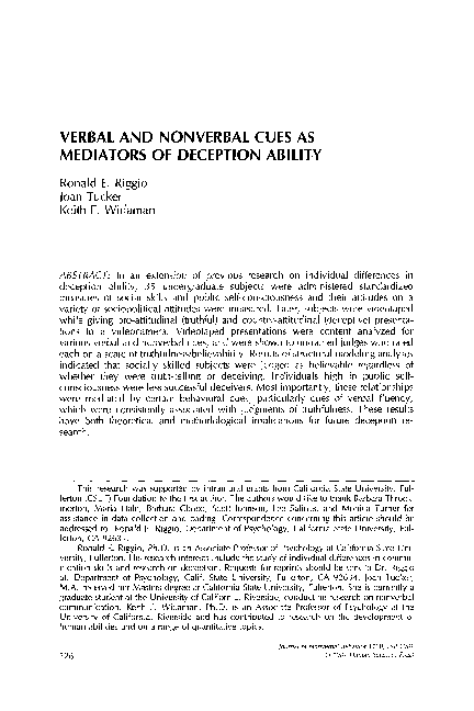 (PDF) Verbal and nonverbal cues as mediators of deception ability