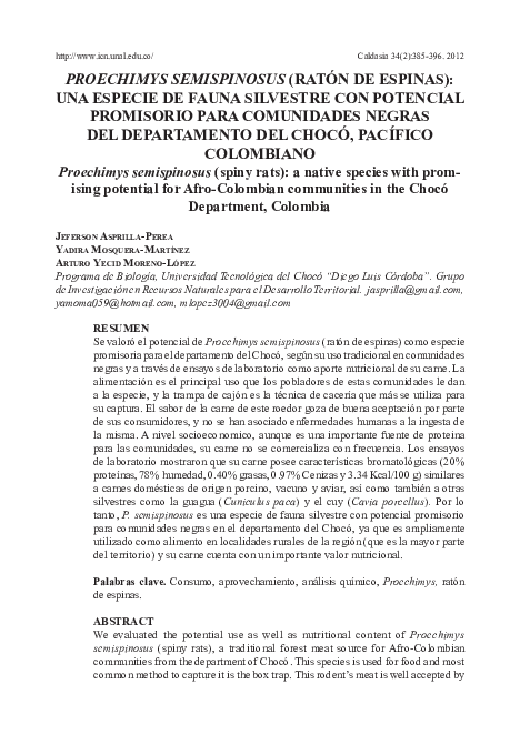 (PDF) PROECHIMYS SEMISPINOSUS (RATÓN DE ESPINAS): UNA ESPECIE DE FAUNA ...
