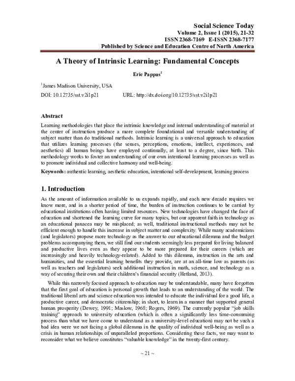 (PDF) A Theory of Intrinsic Learning: Fundamental Concepts