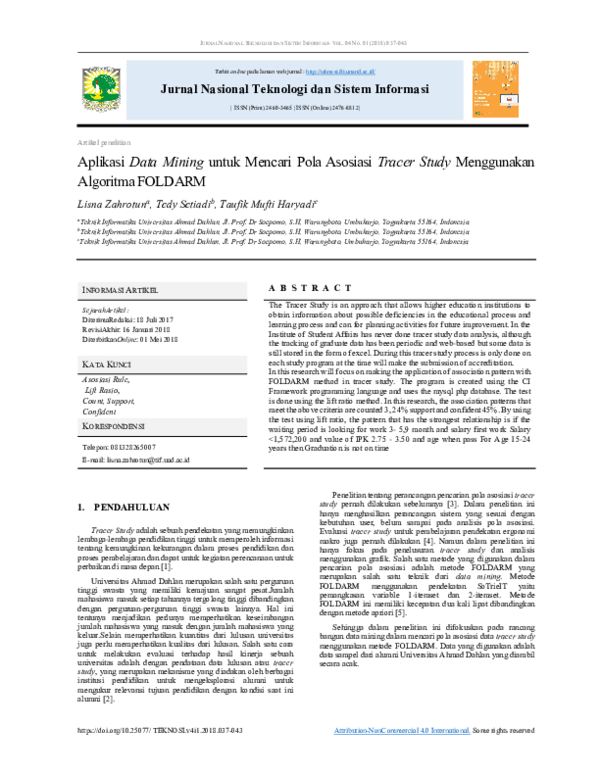 (PDF) Aplikasi Data Mining untuk Mencari Pola Asosiasi Tracer Study ...