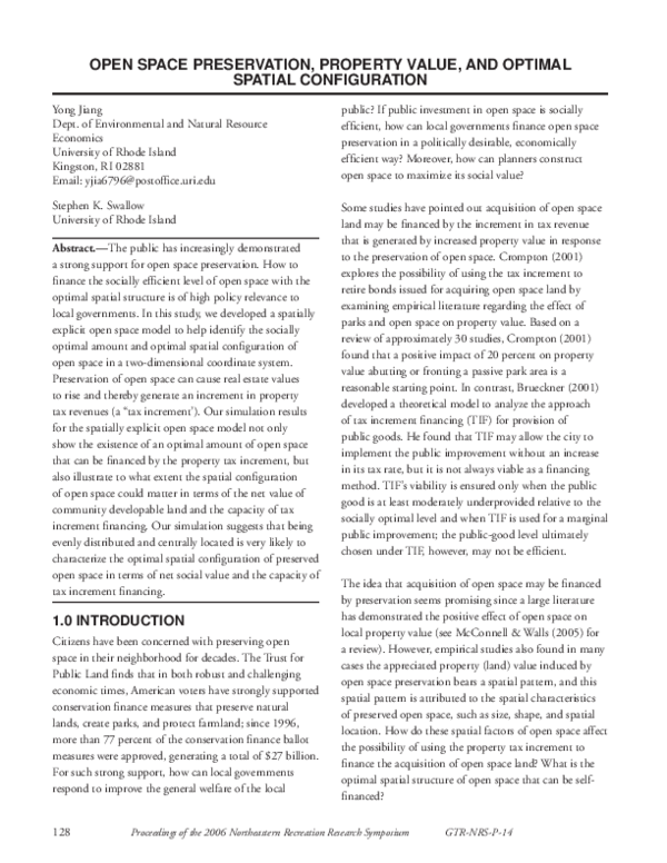 (PDF) Open space preservation, property value, and optimal spatial ...