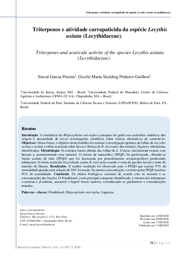 (PDF) Triterpenos e atividade carrapaticida da espécie Lecythis usitata ...