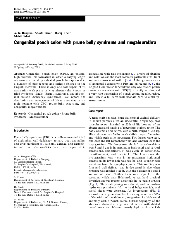 (PDF) Congenital pouch colon with prune belly syndrome and megalourethra