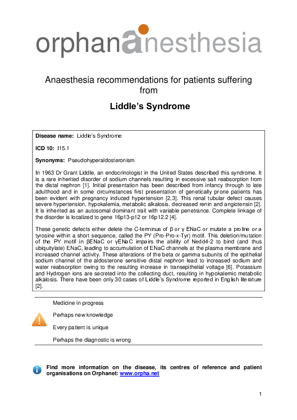 (PDF) Orphan Anesthesia - Anaesthesia recommendations for patients ...