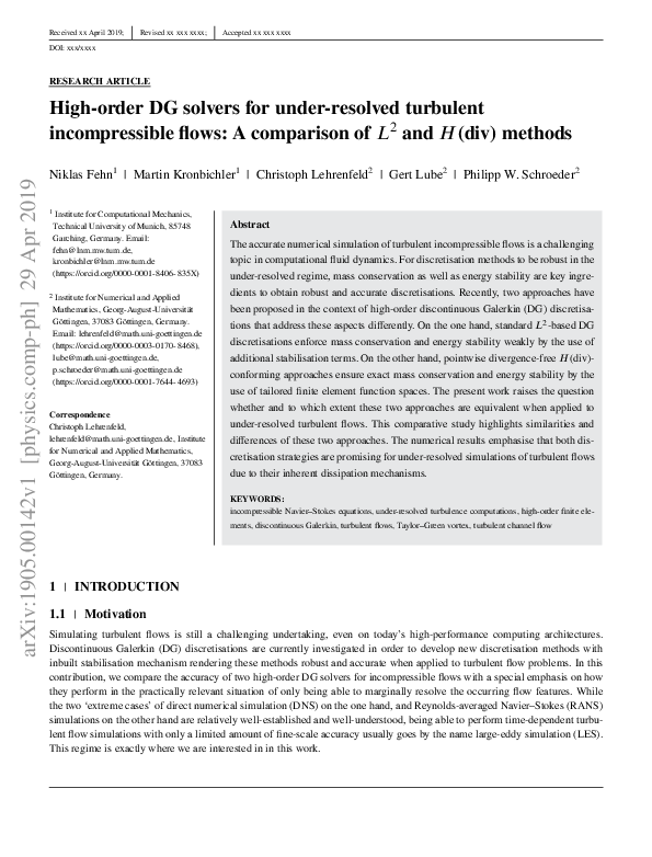 Pdf High‐order Dg Solvers For Under‐resolved Turbulent Incompressible Flows A Comparison Of L