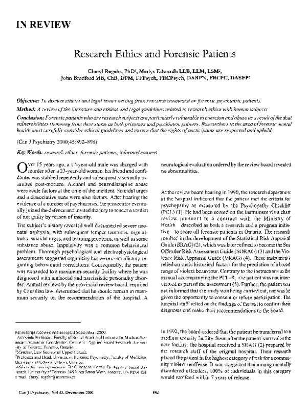 (PDF) Research ethics and forensic patients
