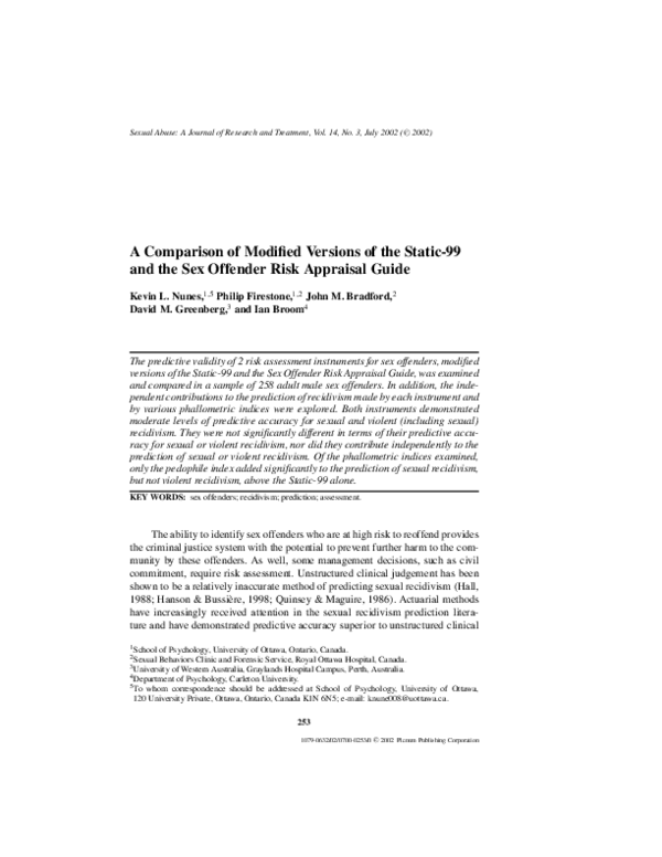 (PDF) A Comparison of Modified Versions of the Static-99 and the Sex ...