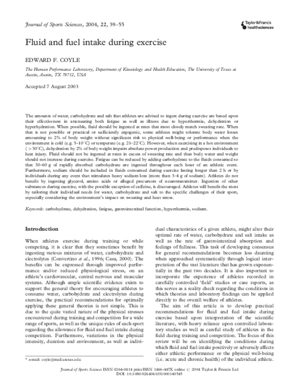 (PDF) Fluid and fuel intake during exercise