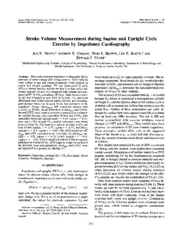 (PDF) Stroke volume measurement during supine and upright cycle ...