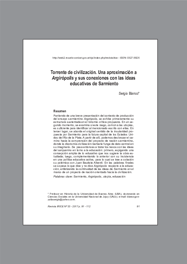 (PDF) Torrente de civilización. Una aproximación a Argirópolis y sus ...