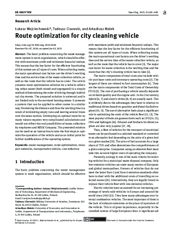 (PDF) Route optimization for city cleaning vehicle