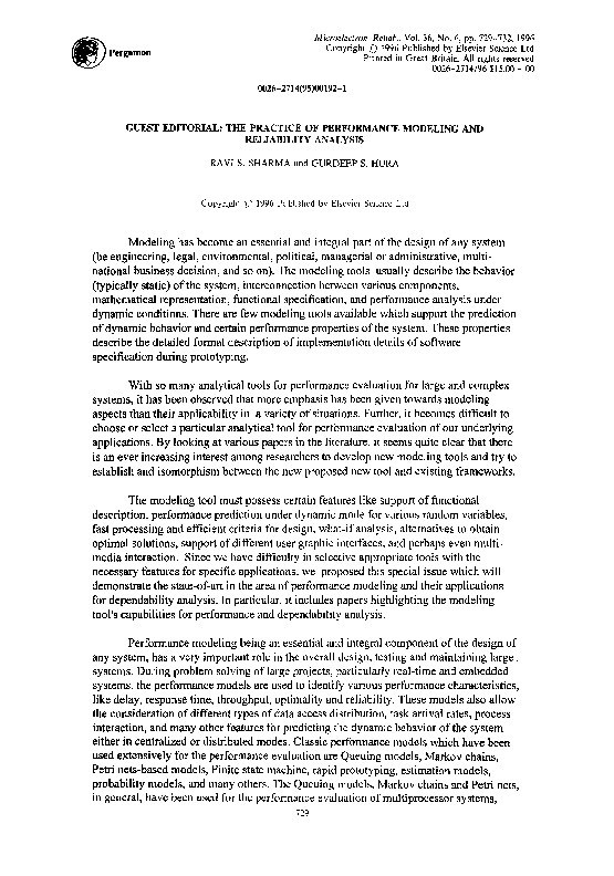 Pdf Guest Editorial The Practice Of Performance Modeling And Reliability Analysis
